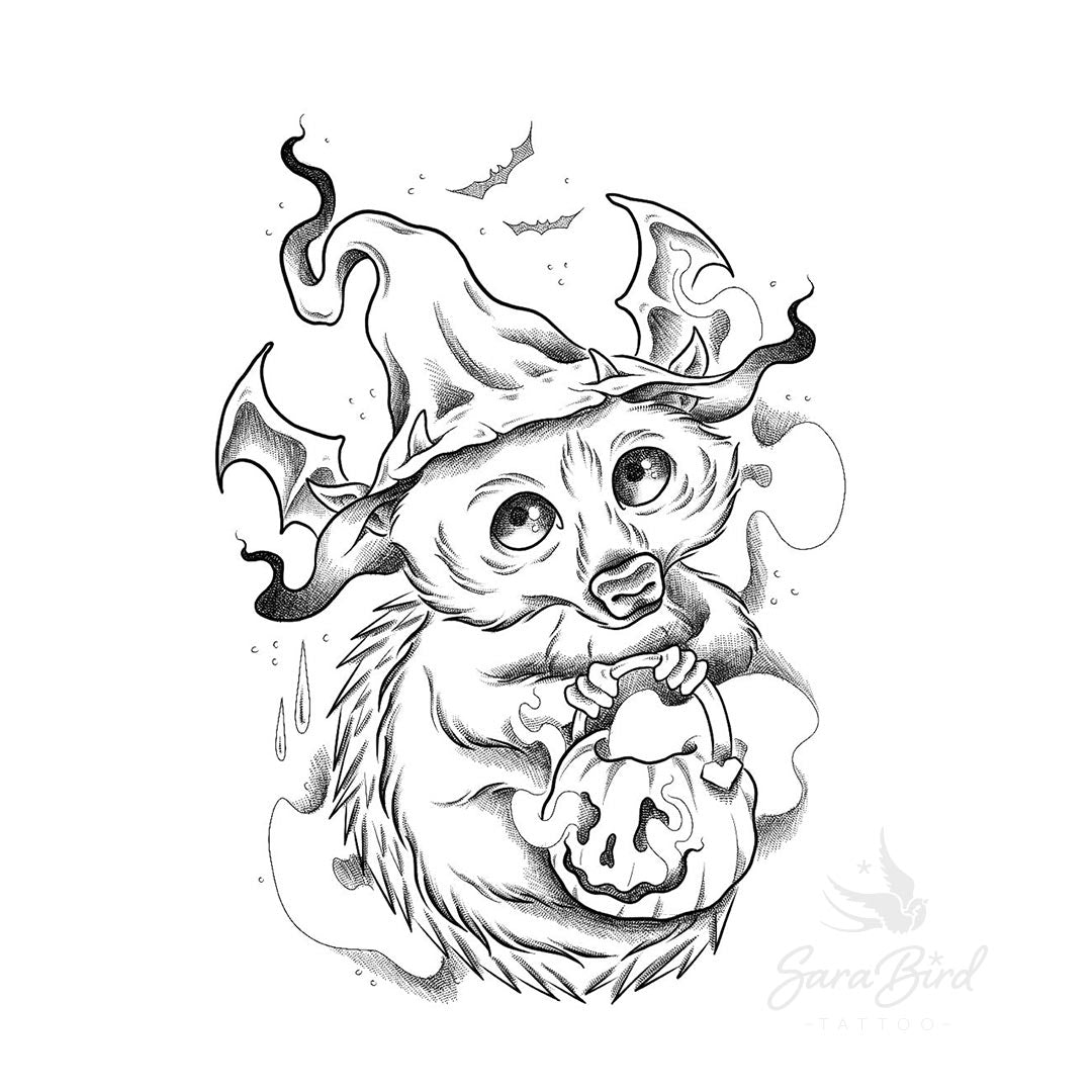 Halloween Flashes in shades of black - Ema Tats – Sara Bird Tattoo